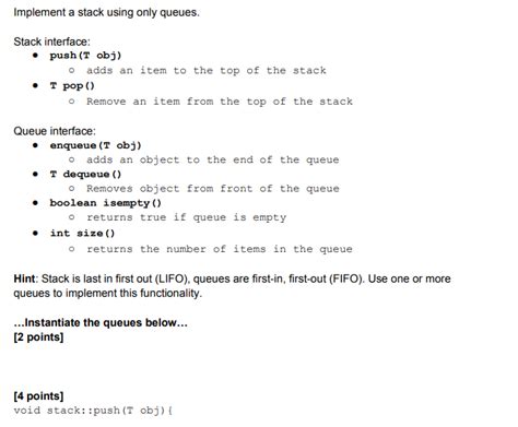 Solved Implement A Stack Using Only Queues Stack Interface