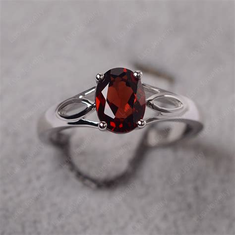Oval Garnet Solitaire Split Shank Ring Luo