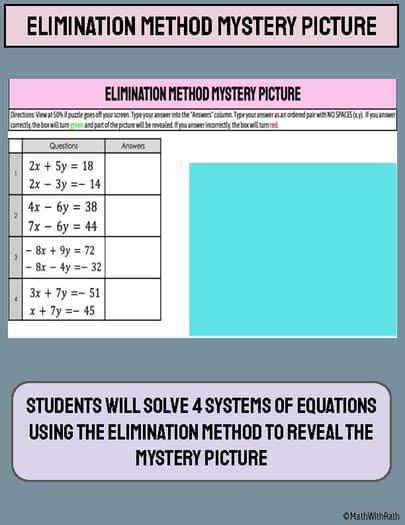 Elimination Method Mystery Picture By Math With Rath Tpt