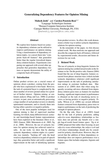 Pdf Generalizing Dependency Features For Opinion Mining