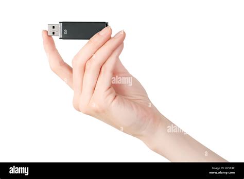 Woman Hand Holding Usb Flash Memory Card Isolated On White With
