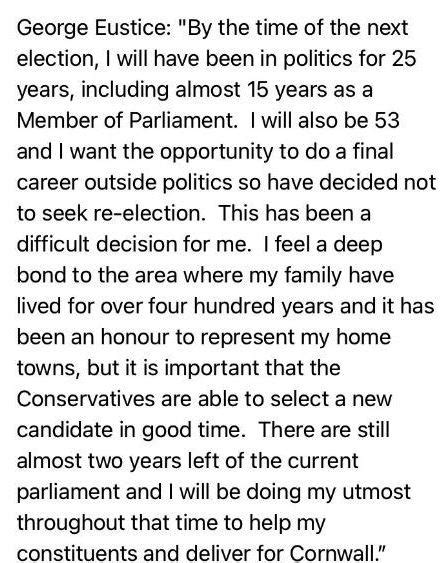 George Eustice Quits Will Not Contest Next General Election