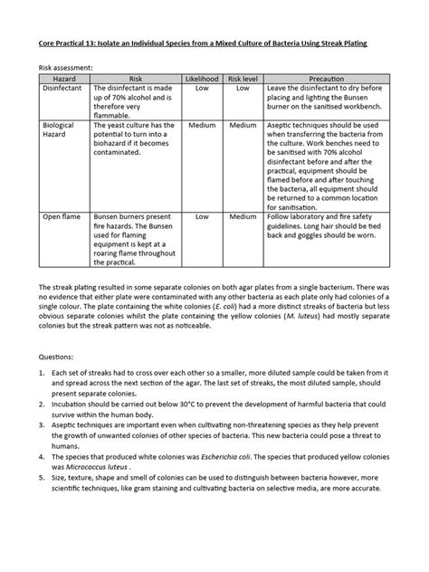 13 Isolate An Individual Species From A Mixed Culture Of Bacteria Using Streak Plating Pdf