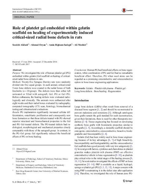 Pdf Role Of Platelet Gel Embedded Within Gelatin Scaffold On Healing
