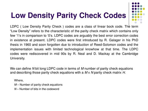 Ppt Low Density Parity Check Codes Powerpoint Presentation Free Download Id4706459