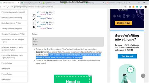 Python Difference Between And Is Operator In Python Youtube