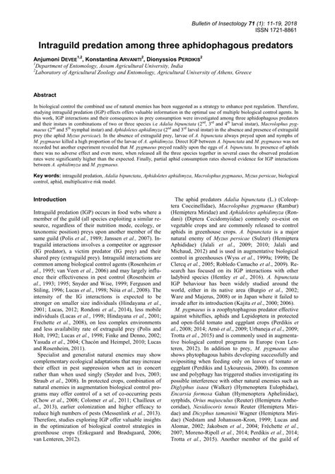 Pdf Intraguild Predation Among Three Aphidophagous Predators