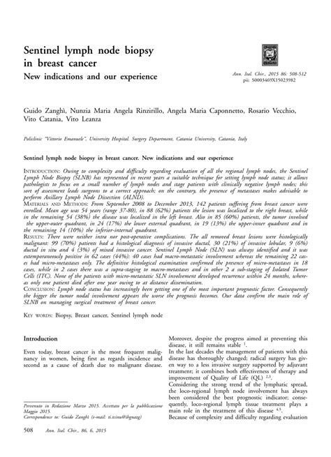 Pdf Sentinel Lymph Node Biopsy In Breast Cancer New Indications And