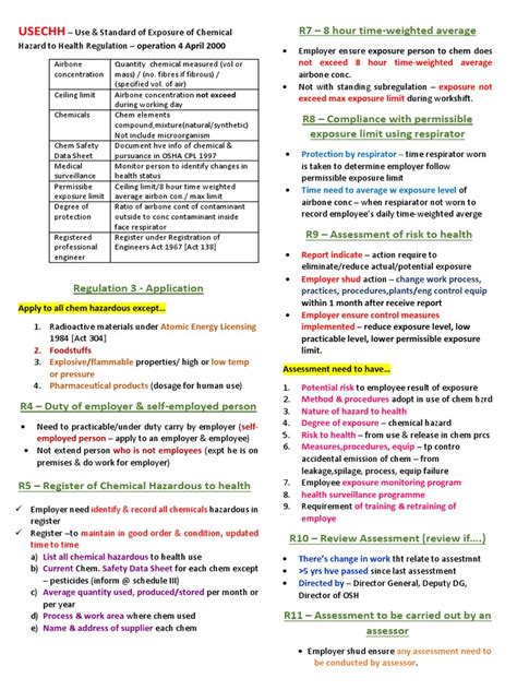 Usechh Regulation Standards For Chemical Exposure Limits Pdf