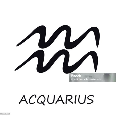 물병자리 조디악 사인 블랙 벡터 일러스트레이션 천체 실루엣 에어 심볼 점성술 별자리 별자리 특성 및 월별 예측 달력 요소 격리된 글리프 아이콘 개념에 대한 스톡 벡터 아트