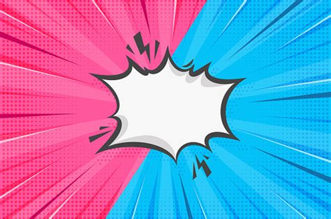 팝 아트 만화 배경입니다 만화책 슈퍼 히어로 벡터 배경 와 Retro Starburst 효과 와 말풍선 프레임이 있는 Vs 템플릿입니다 파란색과 분홍색 빈티지 대 방사형