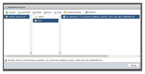 how to upload an iso image to a vmware datastore for use with vmware