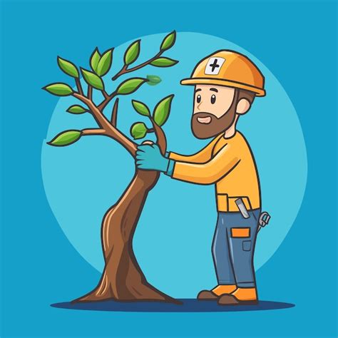 Cute Tree Surgeon Shaping Branches Vector Premium AI Generated Vector
