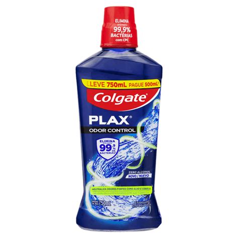 Enxaguante Bucal Zero Álcool Colgate Plax Odor Control Frasco Leve 750ml Pague 500ml Giassi