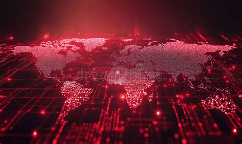 Digital World Map In Red Tones Showcasing Global Connectivity And Technology Dotted