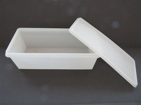 Tupperware Large Bread Keeper 2 Piece Clear White Plastic Food Storage Container 1970s