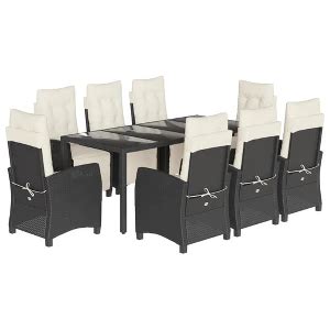 Vidaxl 9 Piece Black Patio Dining Set With Cushions Poly Rattan
