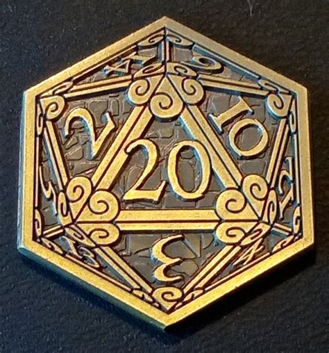 Antique Brass 2d D20 Dice Coin Dnd Dungeons Dragons Pathfinder Rpg £18