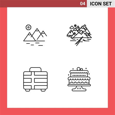 Pictogram Set Of 4 Simple Filledline Flat Colors Of Environment Beach