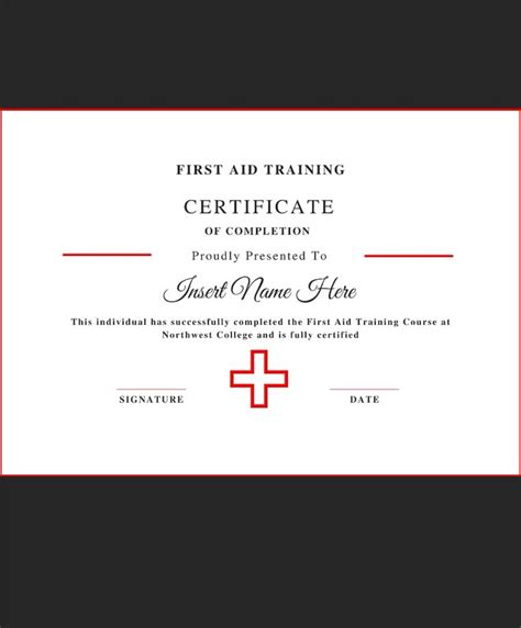 Editable Certificate Of Completion First Aid Training Certificate Template Printable Course