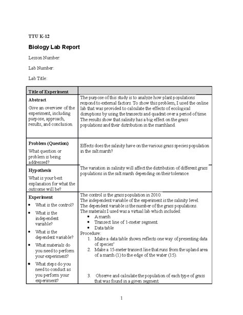 Lesson 3 Lab Bio Biology Assignment Ttu K Biology Lab Report
