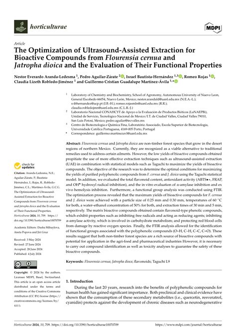Pdf The Optimization Of Ultrasound Assisted Extraction For Bioactive