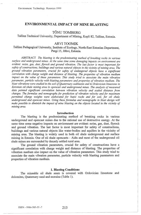 Pdf Environmental Impact Of Mine Blasting