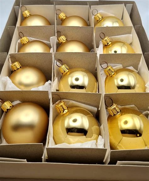 Vintage Polish Gold Glass Christmas Baubles 1970s Set Of 12 Etsy