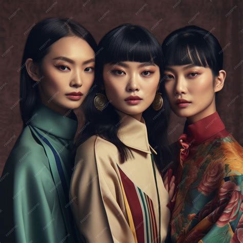 Premium Ai Image Three Models Of Three Models Pose In Front Of A Dark