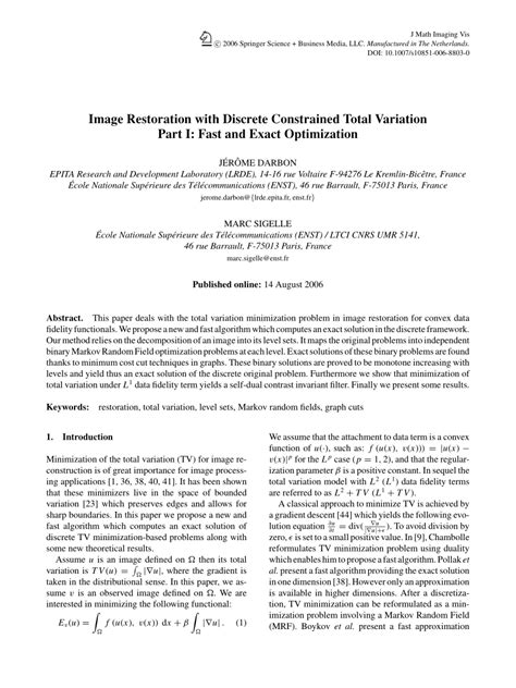 Pdf Image Restoration With Discrete Constrained Total Variation Part