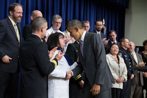 President Obama Greets Dr Nancy Sullivan A Cell Biologist With The