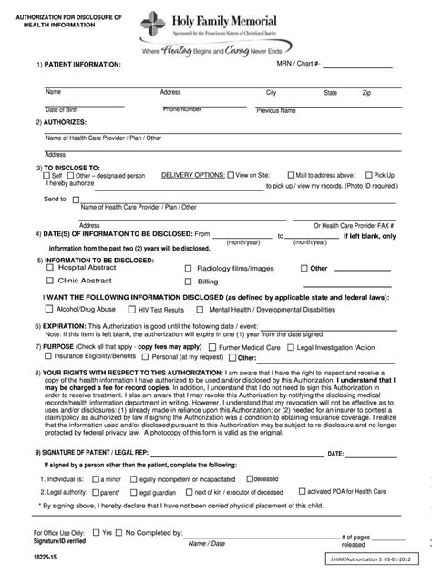 Authorization For Disclosure Of Health Information Fill Out And Sign