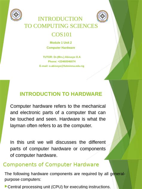 cos101mod 1 unit 2 computer hardware pdf computer data storage