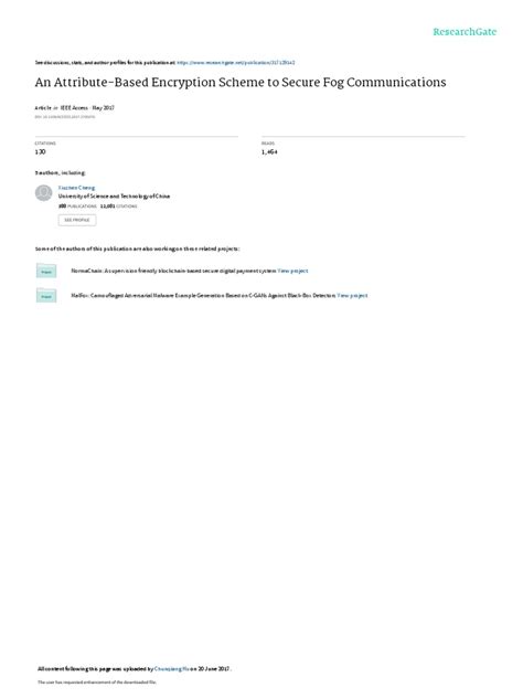 An Attribute Based Encryption Scheme To Secure Fog Communications Pdf