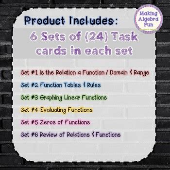 Algebra 6 Sets Of Task Cards Relations Functions By Making Algebra Fun