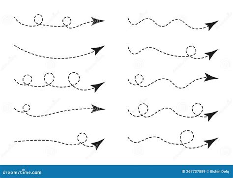 Set Of Dashed Line Arrows Dotted Line Arrow Cartoon Vector
