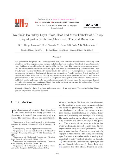 Pdf Two Phase Boundary Layer Flow Heat And Mass Transfer Of A Dusty Liquid Past A Stretching