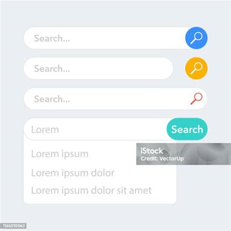 검색 바 벡터 요소 디자인 흰색 배경에 격리 된 검색 상자 Ui 템플릿 세트 에 대한 스톡 벡터 아트 및 기타 이미지