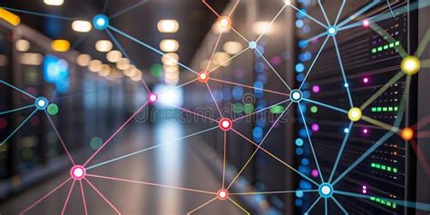 Digital Network Visualization With Colorful Nodes And Connections Stock Illustration