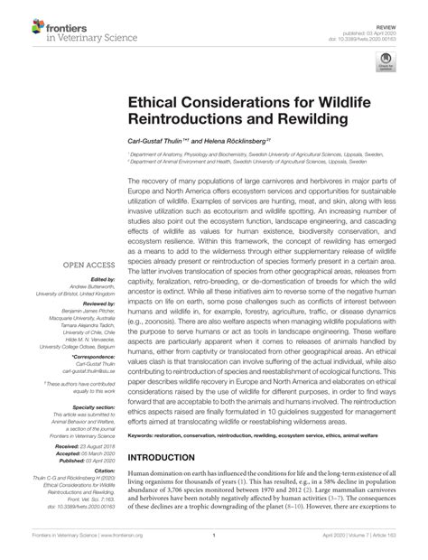 Pdf Ethical Considerations For Wildlife Reintroductions And Rewilding