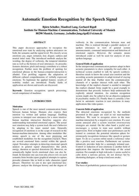 PDF Automatic Emotion Recognition By The Speech Signal