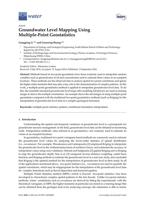 Pdf Groundwater Level Mapping Using Multiple Point Geostatistics