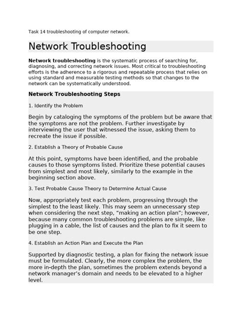 Task 14 Troubleshooting Of Computer Network Pdf Troubleshooting