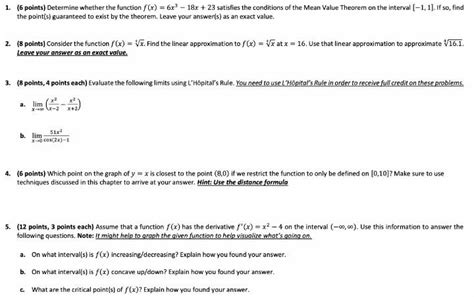 solved lim 1 6 points determine whether the function f x