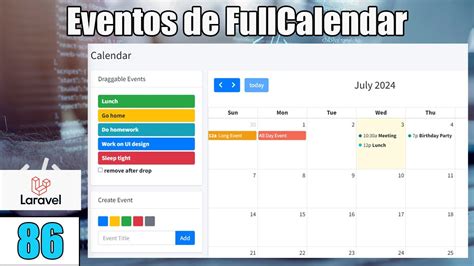 Módelo Eventos de FullCalendar en la página principal en Sistema con LARAVEL PHP MySql