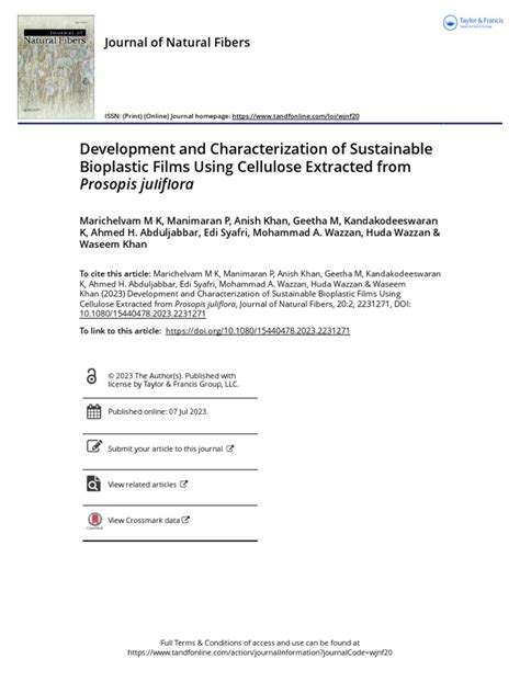 Development And Characterization Of Sustainable Bioplastic Films Using Cellulose Extracted From