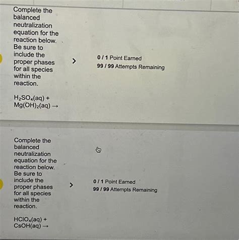 Solved Complete The Balanced Neutralization Equation For The