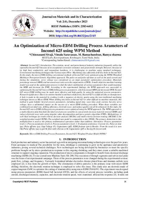 Pdf Optimization Of Micro Edm Drilling Process Arameters Of Inconel 625 Using Wpm Method