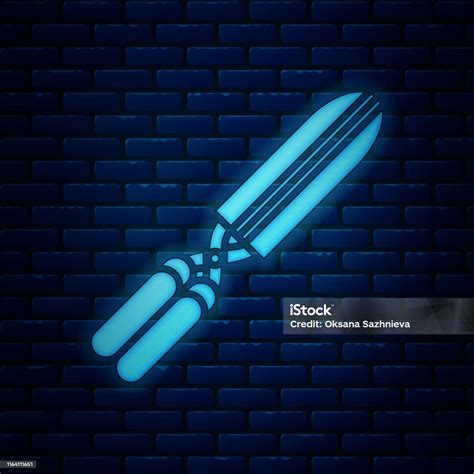 벽돌 벽 배경에 고립 된 아이콘을 트리밍 빛나는 네온 원예 수제 가위 나무 손잡이가 있는 가지치기 가위 벡터 일러스트레이션 0명에 대한 스톡 벡터 아트 및 기타 이미지