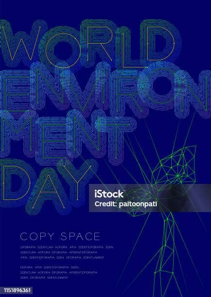 세계 환경의 날 큰 텍스트 점과 대시 라인 패턴 레이어 오버레이 포스터 배너 또는 전단지 템플릿 레이아웃 디자인 그림 복사 공간 파란색 배경에 고립 벡터 Eps10 0명에